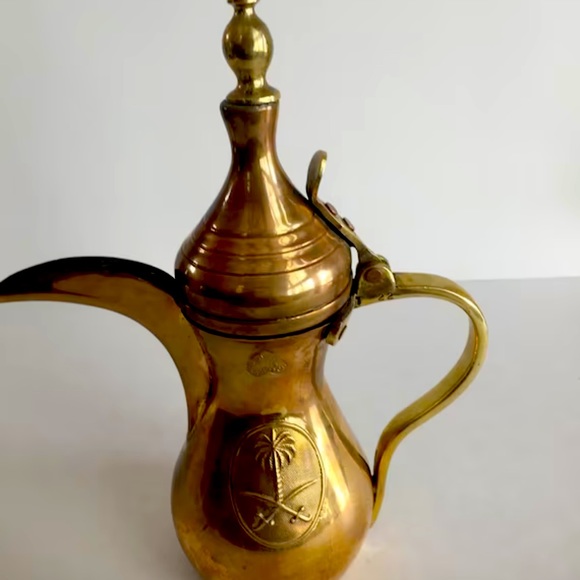 Dining | Vintage Brass Dallah Coffee Pot With Palm Trees And Crossed ...